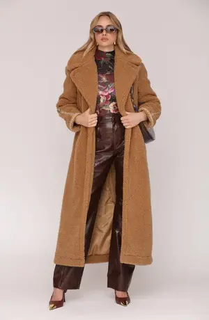 Avec Les Filles Faux Shearling Long Coat