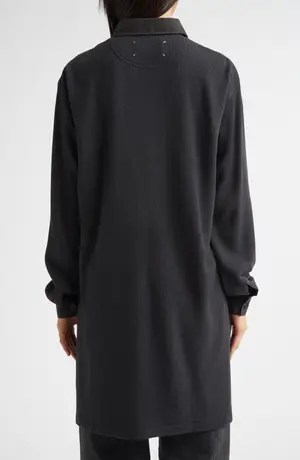 MAISON MARGIELA Waffle Stitch Long Sleeve Wool Polo - Carbon