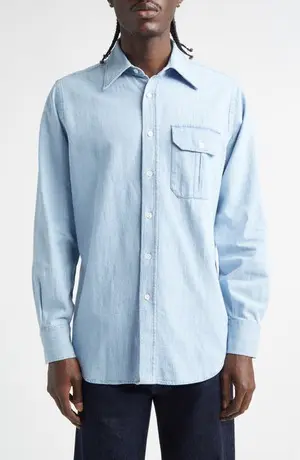 DRAKE'S Light Denim Button-up Shirt