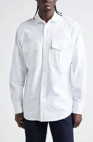 DRAKE'S Epaulet Cotton Oxford Button-up Shirt
