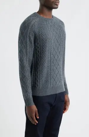 Nordstrom Cable Stitch Luxe Cashmere Sweater - Grey Embers Heather