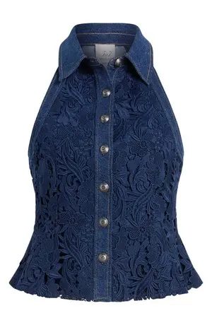 Cinq À Sept Ronin Lace & Denim Top