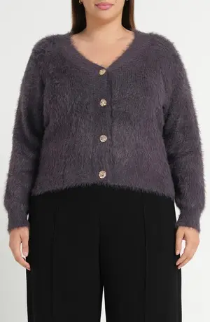ESTELLE Chantelle Fuzzy V-neck Cardigan - Slate