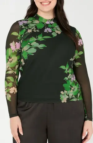 ESTELLE Fiora Floral Print Mesh Top - Ivy Fleur