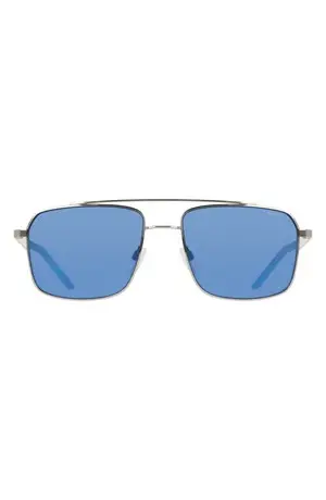 Nike Traveler Strike 58mm Rectangular Sunglasses - Silver/blue Mirror