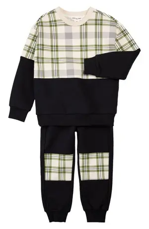 MILES THE LABEL Plaid Patch Sweatshirt And Joggers Set