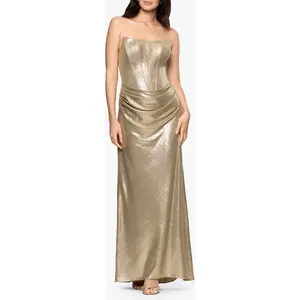 Betsy & Adam Metallic Strapless Gown - Gold