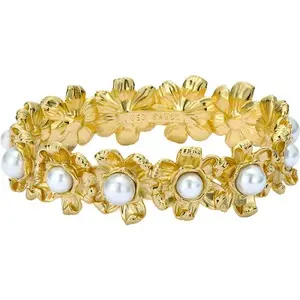 Ted Baker London Darell Daisy Faux Pearl Bangle Bracelet - Gold Tone/pearl