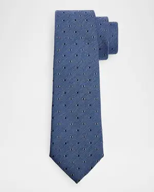 Emporio Armani Micro-Jacquard Silk And Wool Tie Light Blue