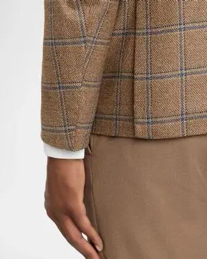Isaia Wool And Silk Windowpane Sport Coat - Brown