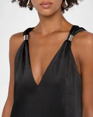 Brandon Maxwell The Keke Plunging Ring-strap Maxi Dress - Black