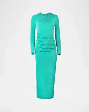 Carolina Herrera Ruched Long-sleeve Midi Dress
