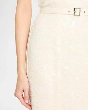 TOCCIN Vivian Belted Sequin Lace Midi Dress - Ivory