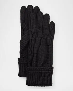 Burberry Embroidered Logo Patch Wool-blend Knit Gloves - Black