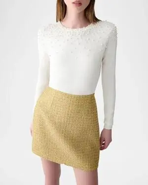 Carolina Herrera Metallic Tweed Mini A-line Skirt - Gold