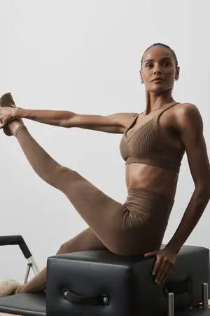 Alo Yoga Seamless Two Tone Rib Bra - Java Brown