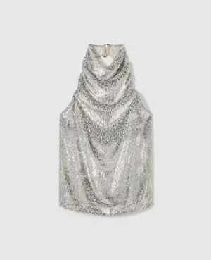 Stella McCartney Metallic Velvet Halterneck Top - Silver