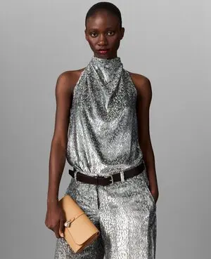 Stella McCartney Metallic Velvet Halterneck Top - Silver