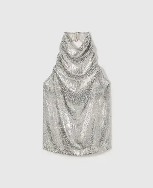 Stella McCartney Metallic Velvet Halterneck Top - Silver