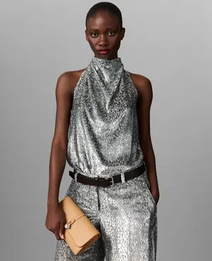 Stella McCartney Metallic Velvet Halterneck Top - Silver
