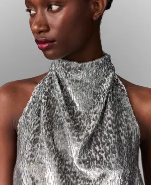 Stella McCartney Metallic Velvet Halterneck Top - Silver