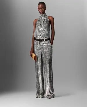 Stella McCartney Metallic Velvet Halterneck Top - Silver
