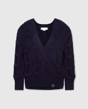 Stella McCartney Falabella Cable-knit V-neck Jumper - Navy