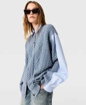 Stella McCartney Hybrid Knit Shirt Cardigan - Blue/grey