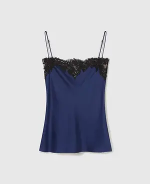 Stella McCartney Lace Trimmed Satin Top - Navy