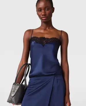 Stella McCartney Lace Trimmed Satin Top - Navy