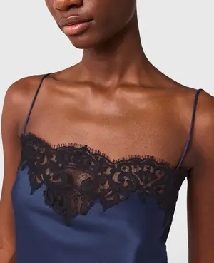 Stella McCartney Lace Trimmed Satin Top - Navy