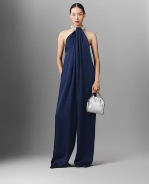 Stella McCartney Satin Halterneck Jumpsuit With Embellished Neckline - Navy