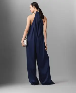 Stella McCartney Satin Halterneck Jumpsuit With Embellished Neckline - Navy