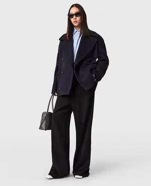 Stella McCartney Tie-belt Cropped Peacoat - Ink
