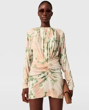 Stella McCartney Peony Print Ruched Mini Dress - Pink