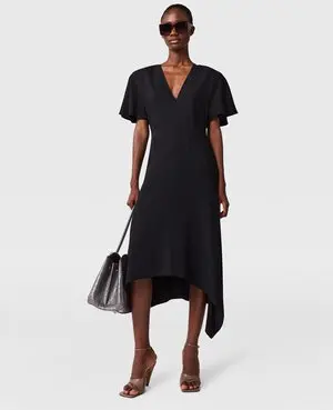 Stella McCartney V-neck Satin Midi Dress - Black