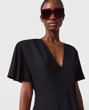 Stella McCartney V-neck Short-sleeve Satin Midi Dress - Black