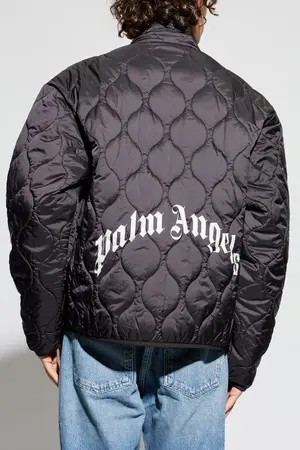 Palm Angels Quilted Jacket With Stand-up Collar - Black