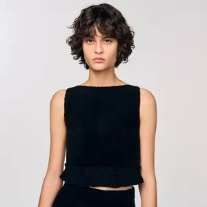 Sandro Ruffled Knit Crop Top