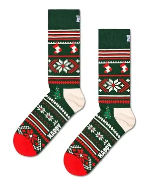 Happy Socks Christmas Sweater Crew Socks - Dark Green