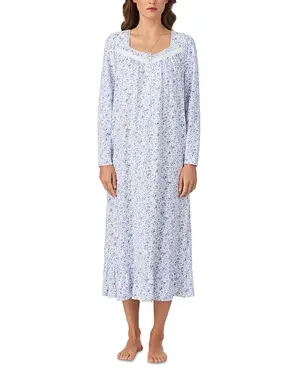 Eileen West Long Sleeve Floral Nightgown - White Grd Blue