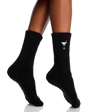 PJ Salvage Cozy Grippers Crew Socks Black - Martini