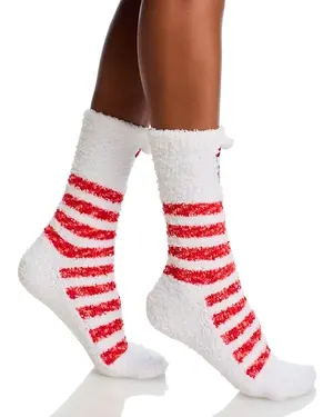 PJ Salvage Cozy Grippers Crew Socks White - Cat