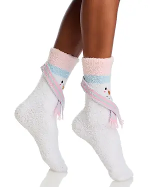 PJ Salvage Cozy Grippers Crew Socks White - Snowman