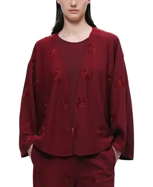 NOCTURNE Beaded Open Front Kimono - Burgundy
