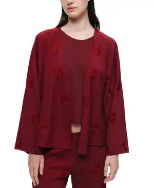NOCTURNE Beaded Open Front Kimono - Burgundy