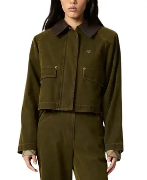 NOCTURNE Contrast Collar Utility Cropped Jacket - Khaki