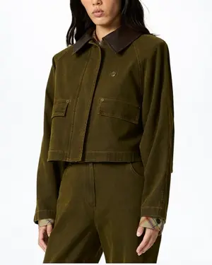 NOCTURNE Contrast Collar Utility Cropped Jacket - Khaki