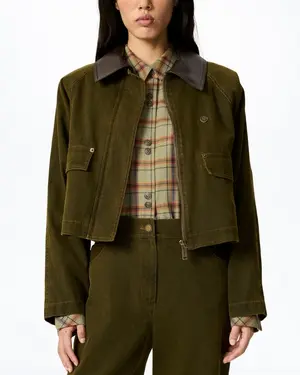 NOCTURNE Contrast Collar Utility Cropped Jacket - Khaki