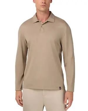 Boggi Milano Pima Interlock Long Sleeve Polo - Taupe